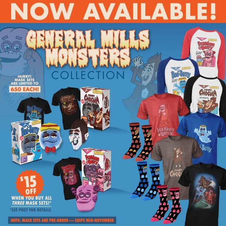 COUNT CHOCULA, FRANKEN BERRY, & BOO BERRY Masks, Shirts & Socks from ...
