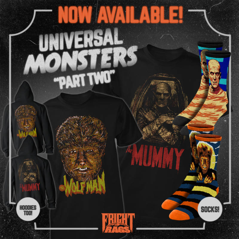 THE WOLF MAN, THE MUMMY, THEY LIVE Apparel Available from Fright-Rags ...